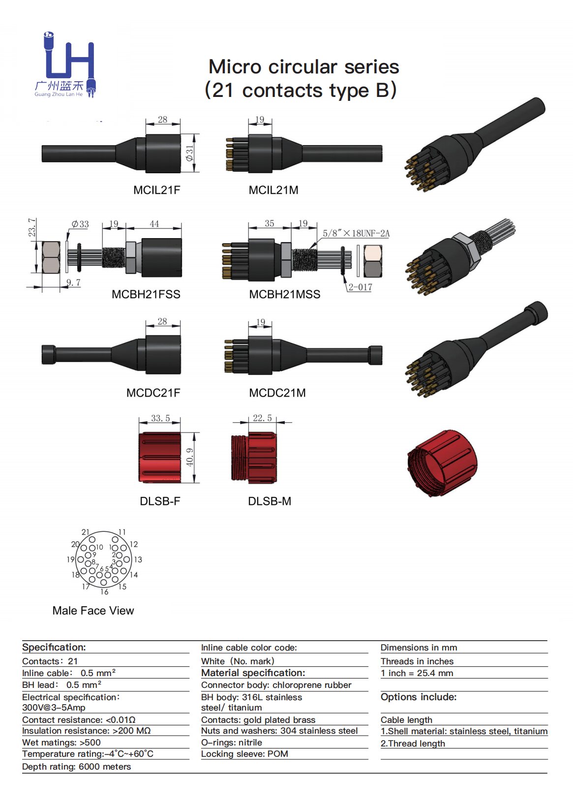 Micro Circular 21 Pins Inline Cable/Bulkhead/DummyConnector for Subsea ...