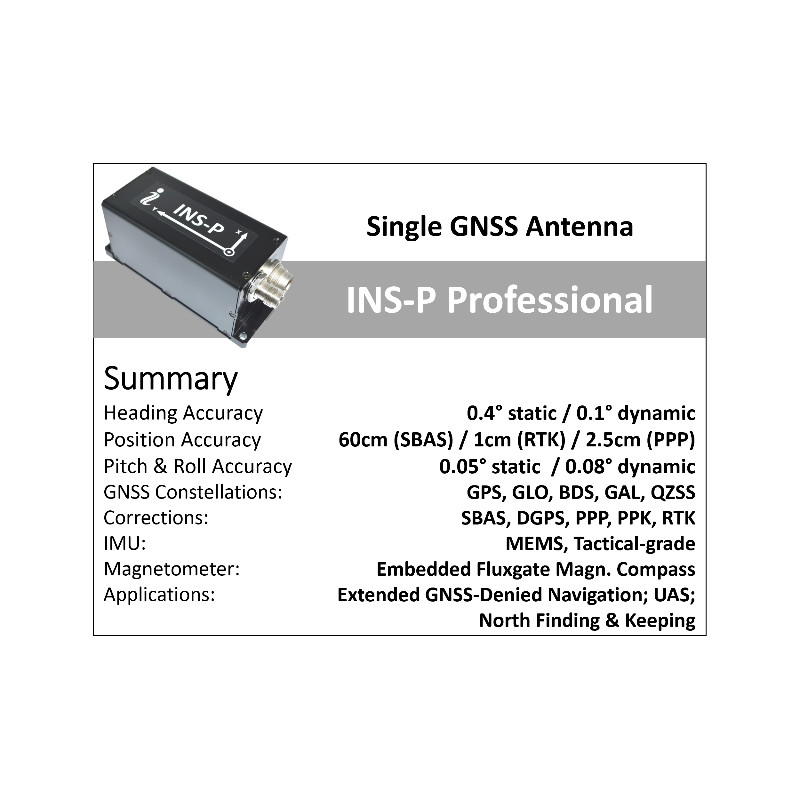 INS-P – Professional Single Antenna GPS-Aided Inertial Navigation System - Geo-matching