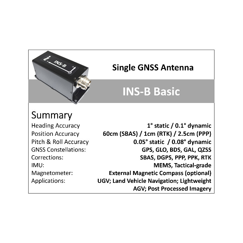 INS-B – Basic Single GNSS Antenna Inertial Navigation System - Geo-matching