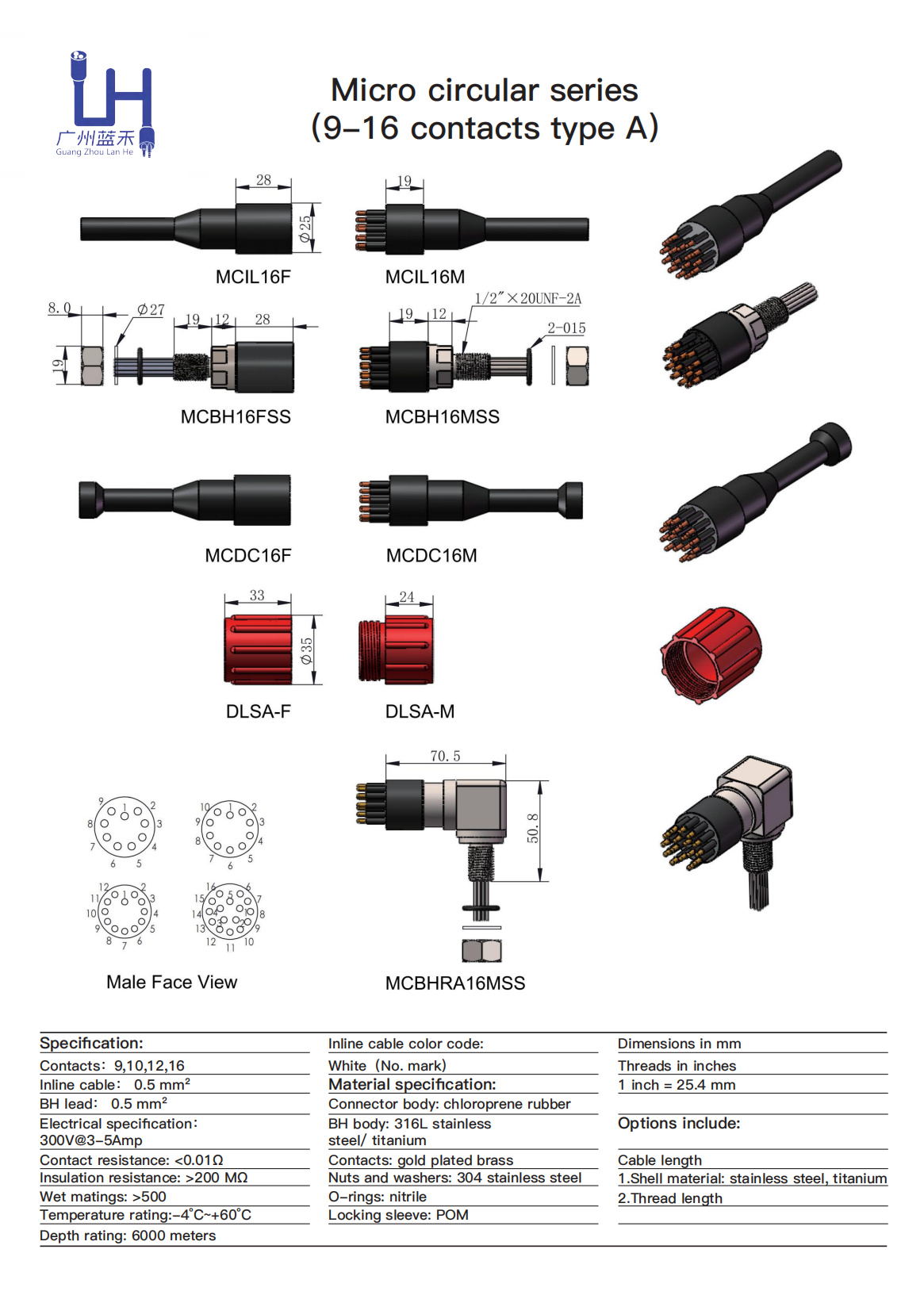 Micro Circular Series 9/10/12/16 Pins Female Inline Underwater Subsea ...