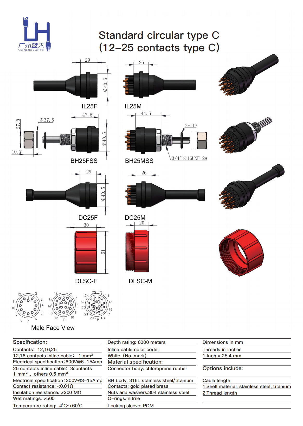 Circular Series 12/16/25 Pins Female Bulkhead Underwater Connectors for ...