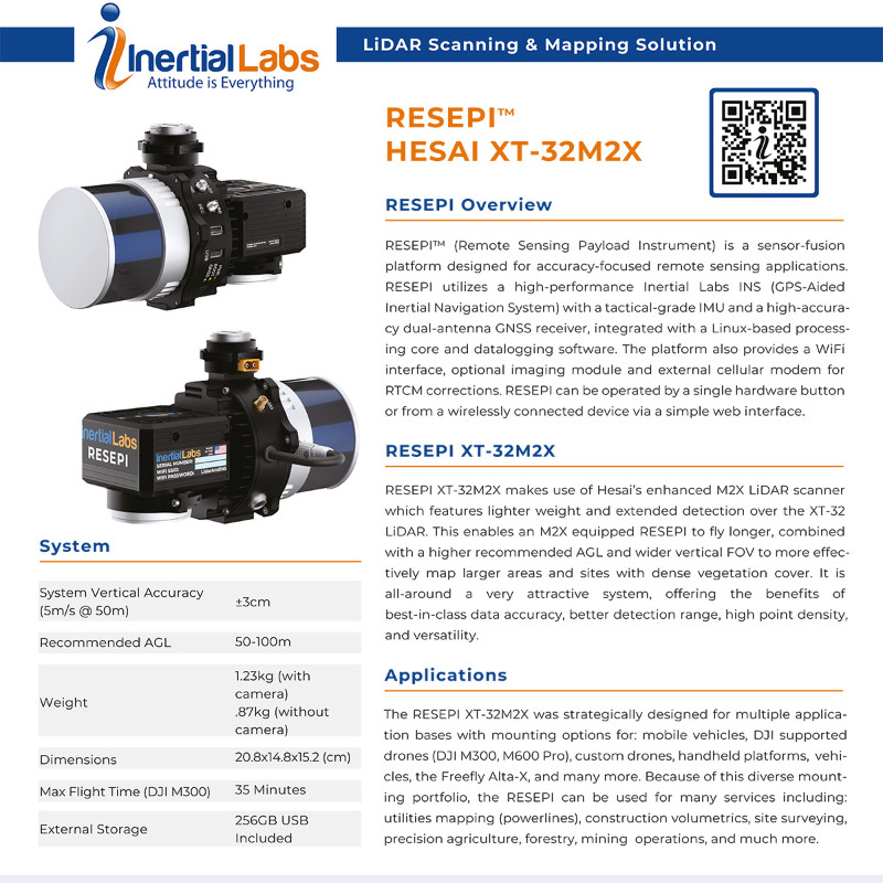RESEPI Hesai XT-32M2X – LiDAR and RGB Remote Sensing Payload Instrument ...